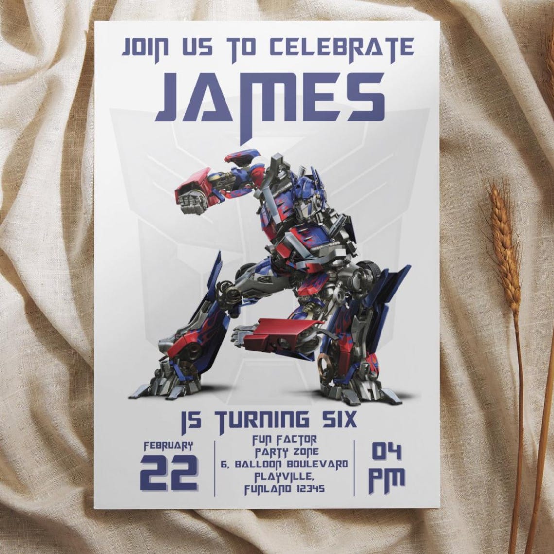 Transformers Party, Optimus Prime Invite, Autoboots Party Invitation ...