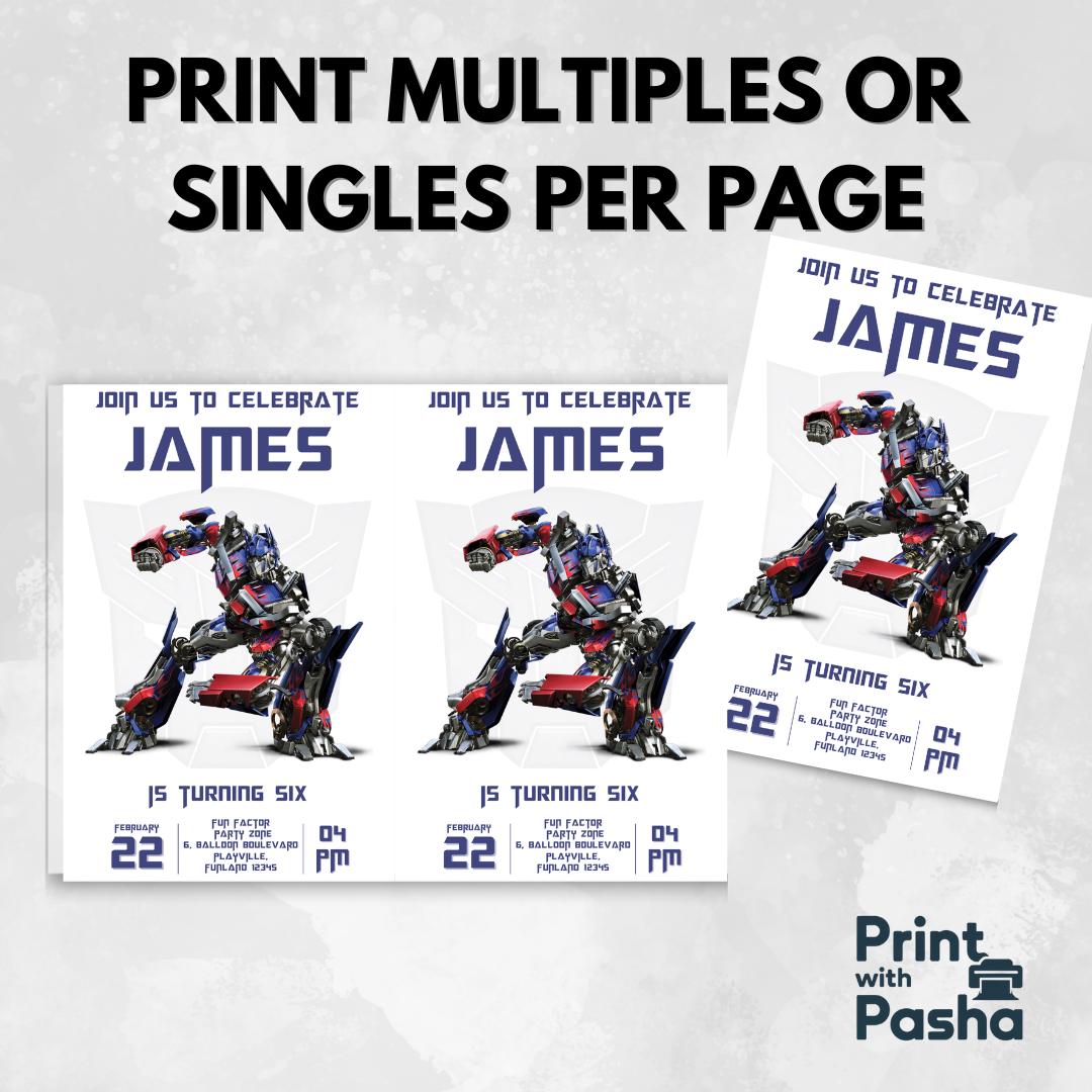 Transformers Party, Optimus Prime Invite, Autoboots Party Invitation ...