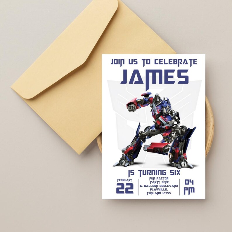 Transformers Party, Optimus Prime Invite, Autoboots Party Invitation ...