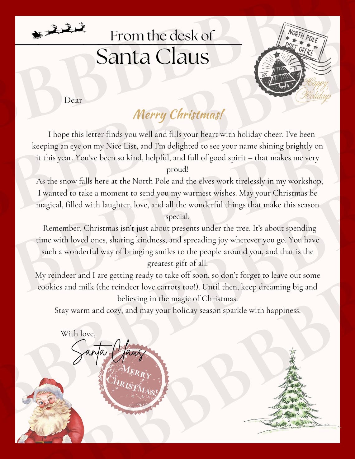 Editable Santa Letter PDF - Instant Download, Printable Christmas ...