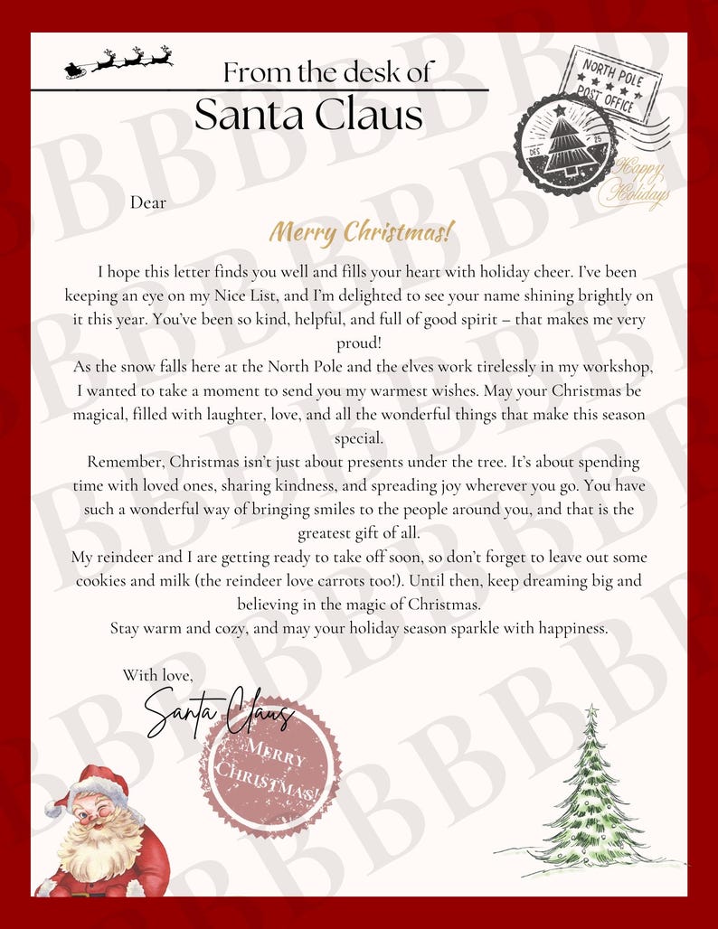 Editable Santa Letter PDF - Instant Download, Printable Christmas ...