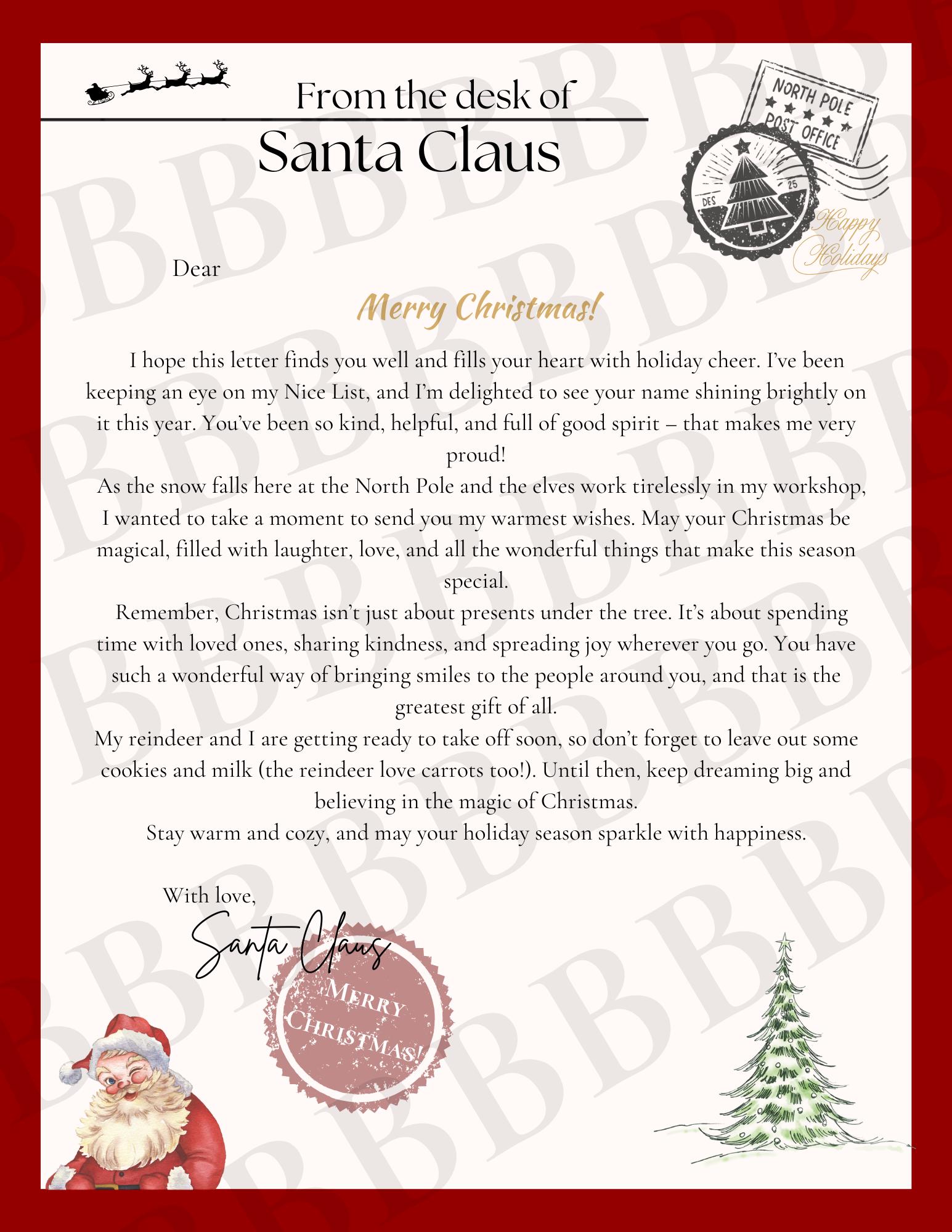 Editable Santa Letter PDF - Instant Download, Printable Christmas ...