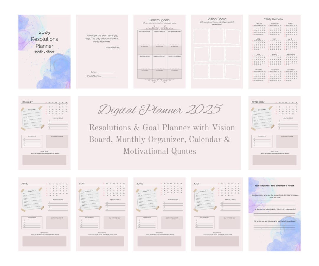 2025 Digital Goal Planner, Monthly Goal Tracker, Vision Board ...