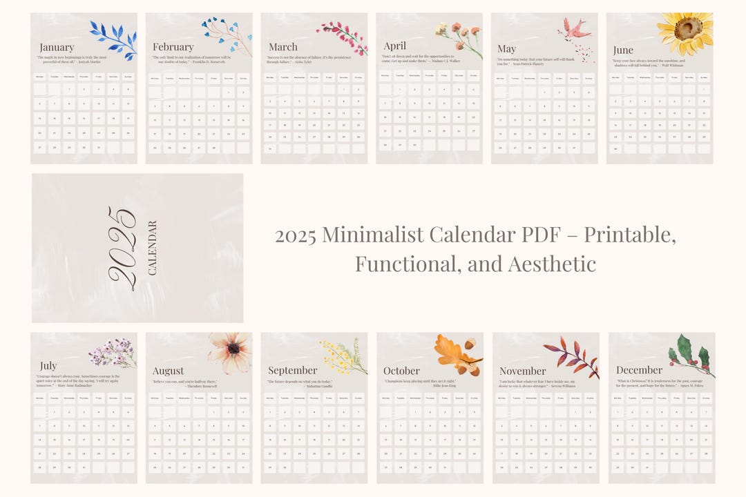 2025 Minimalist Calendar PDF Monthly Printable Calendar, Portrait ...