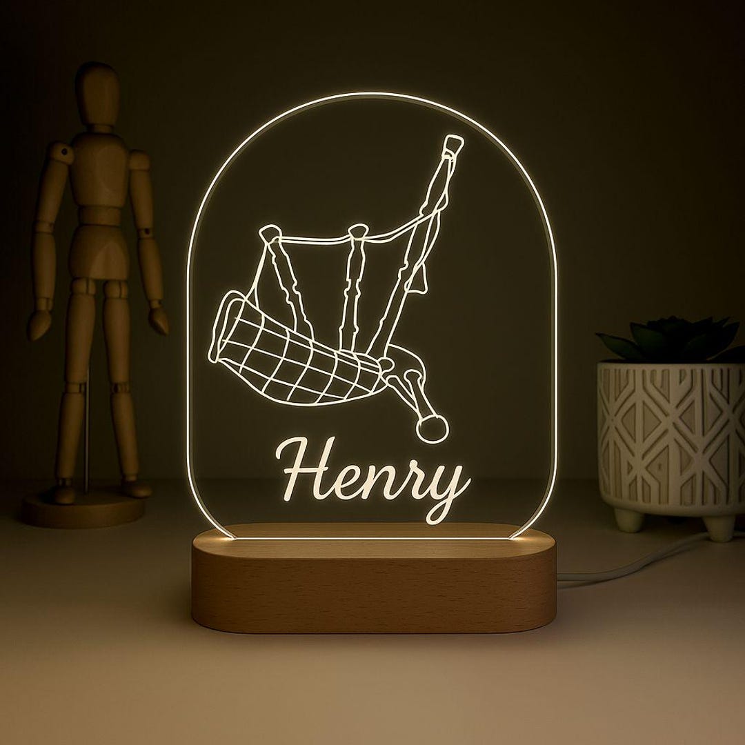 Personalized Scottish Bagpipe Night Light: Engraved LED Music Decor - Etsy