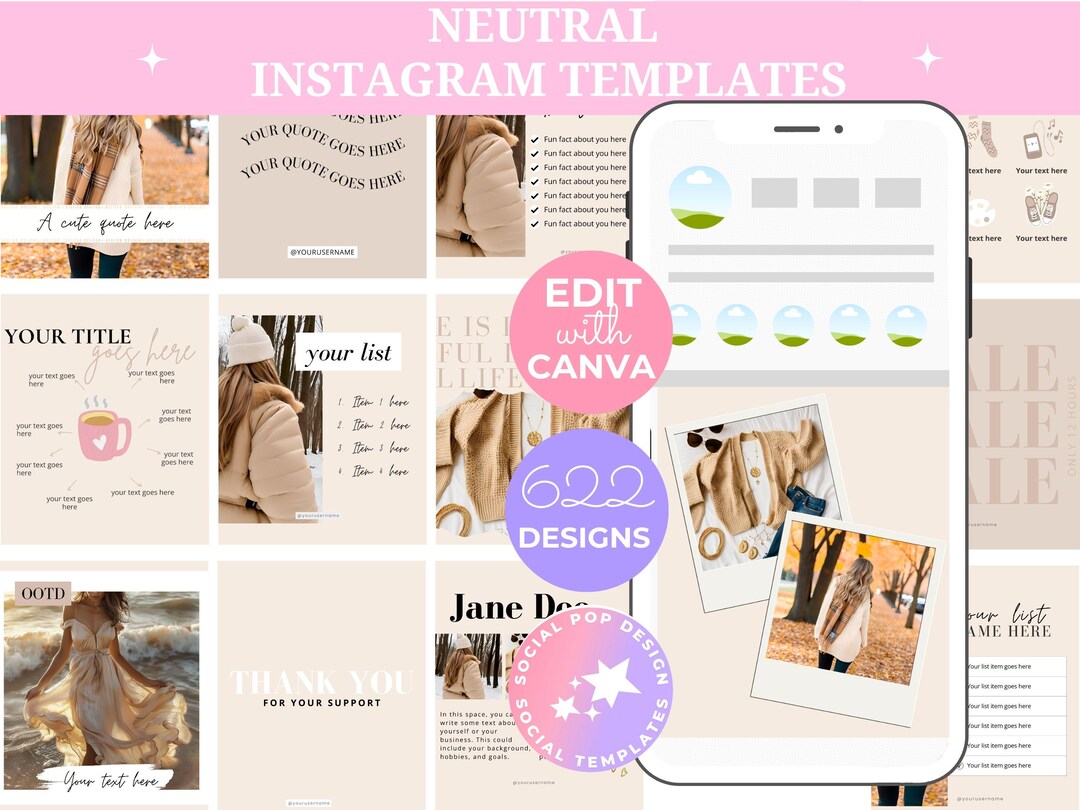 600 Neutral Instagram Templates for Canva | Neutral Social Media ...