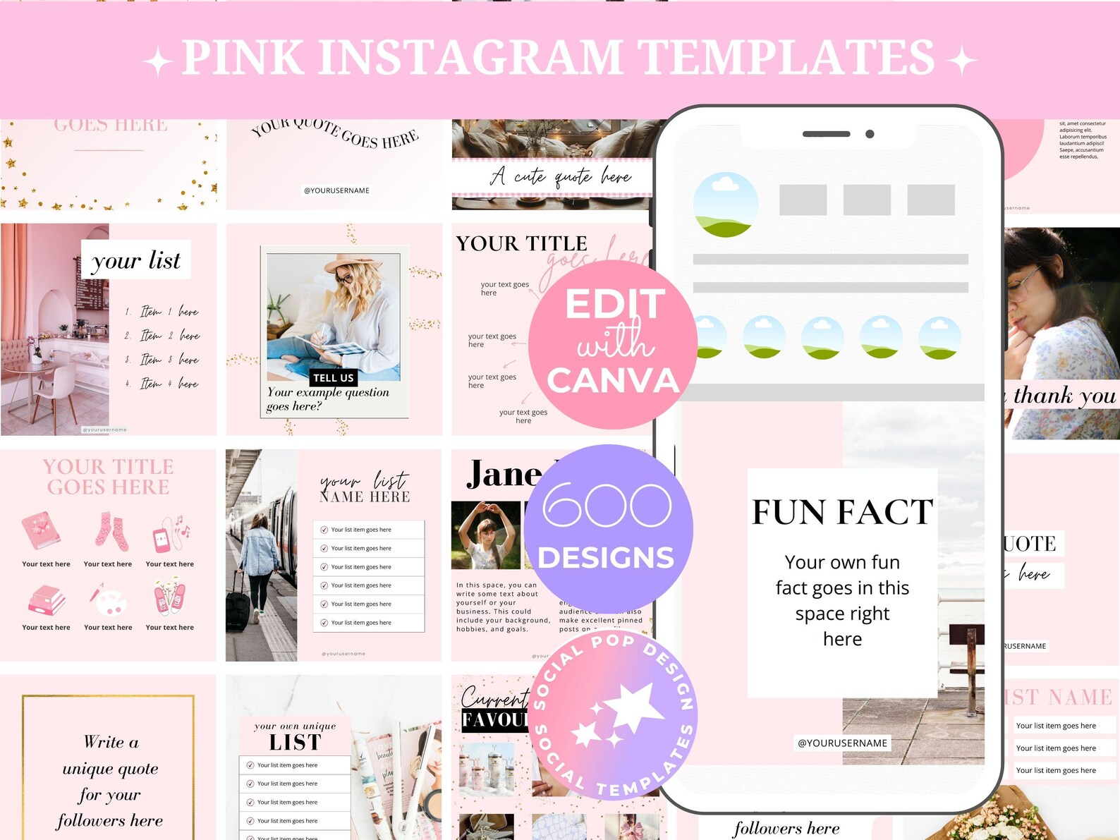 600 Pink Instagram Templates | Girly Social Media Templates | Pink ...