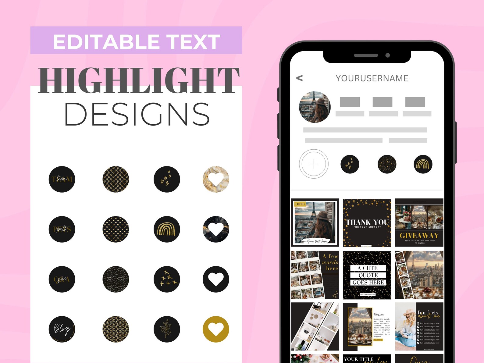 Black Instagram Templates for Canva | Aesthetic Black Instagram ...