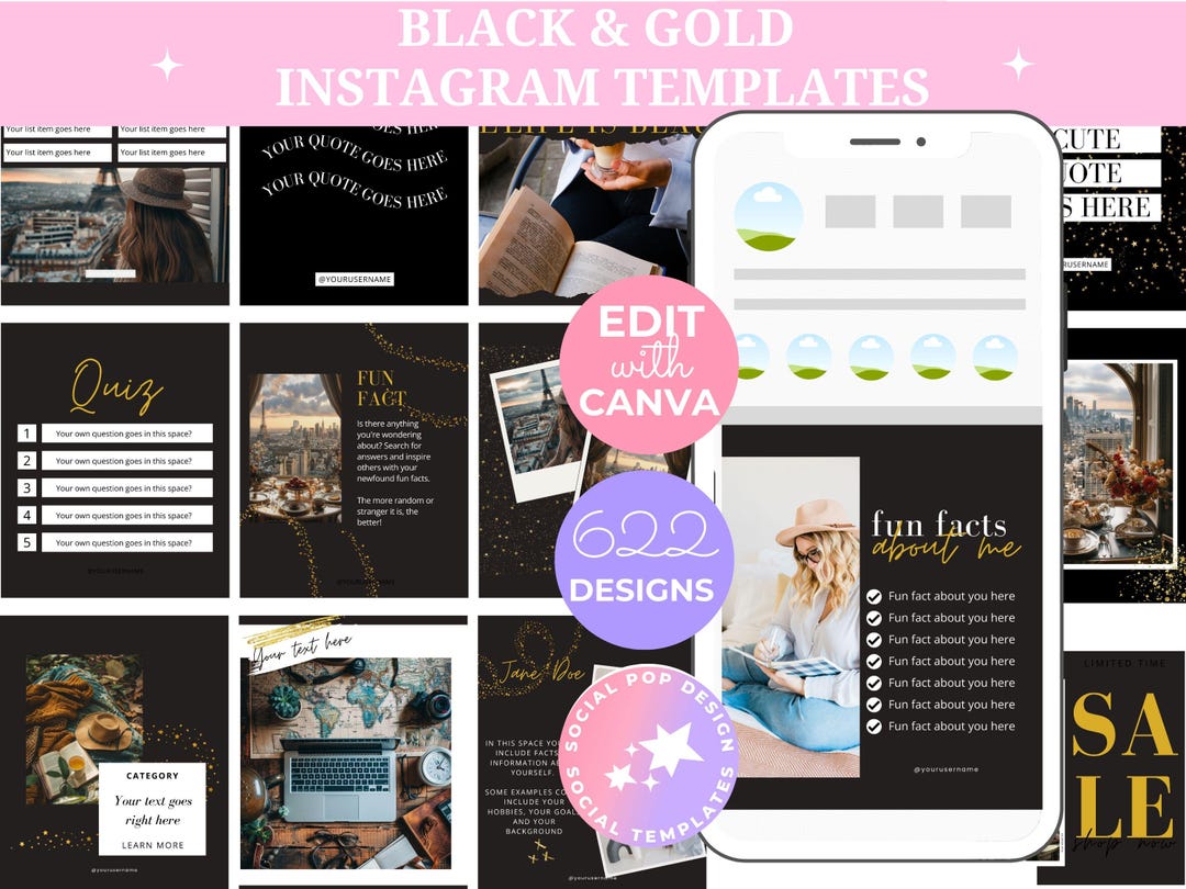 Black Instagram Templates for Canva | Aesthetic Black Instagram ...