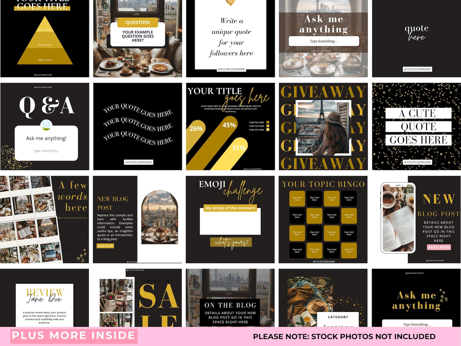 Black Instagram Templates for Canva | Aesthetic Black Instagram ...