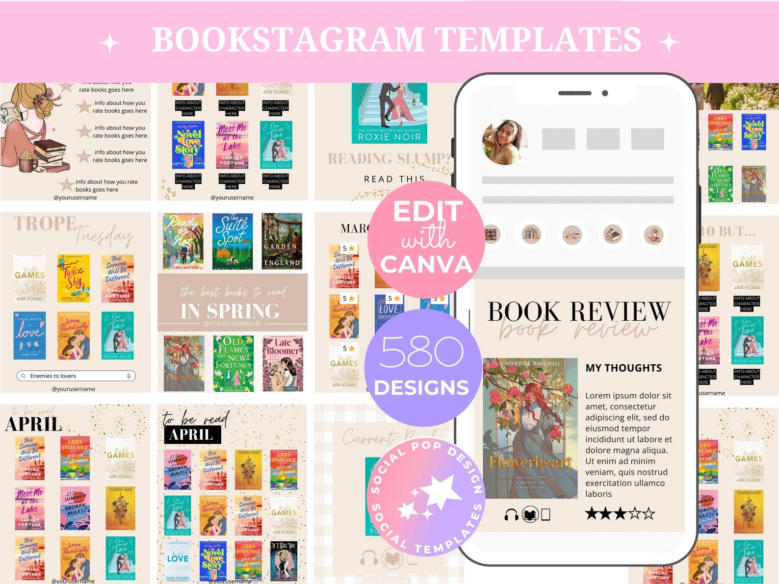 Bookstagram Template Instagram for Canva | Editable Bookstagram Post ...