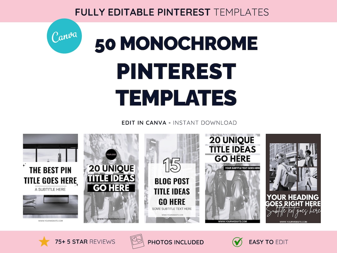 Más de 100 plantillas de Pinterest en blanco y negro para Canva / Pines ...