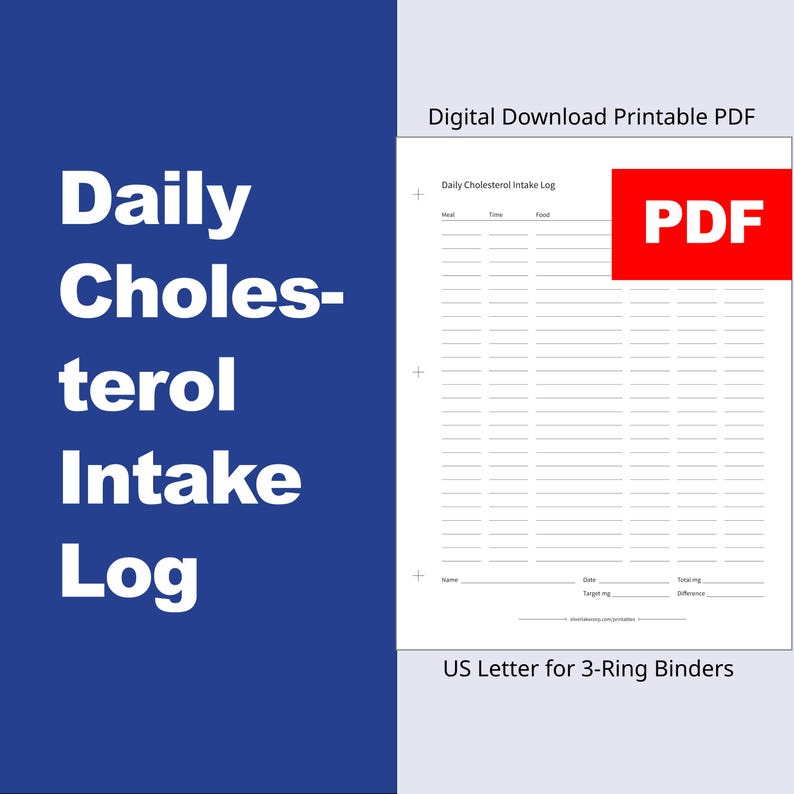 Daily Cholesterol Intake Log - Printable Low Cholesterol Diet Planner ...