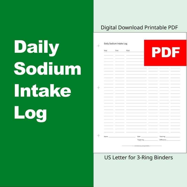 Daily Sodium Intake Log - Printable Low Sodium Diet Planner/tracker ...