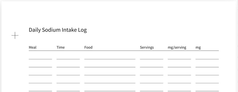 Daily Sodium Intake Log - Printable Low Sodium Diet Planner/tracker ...