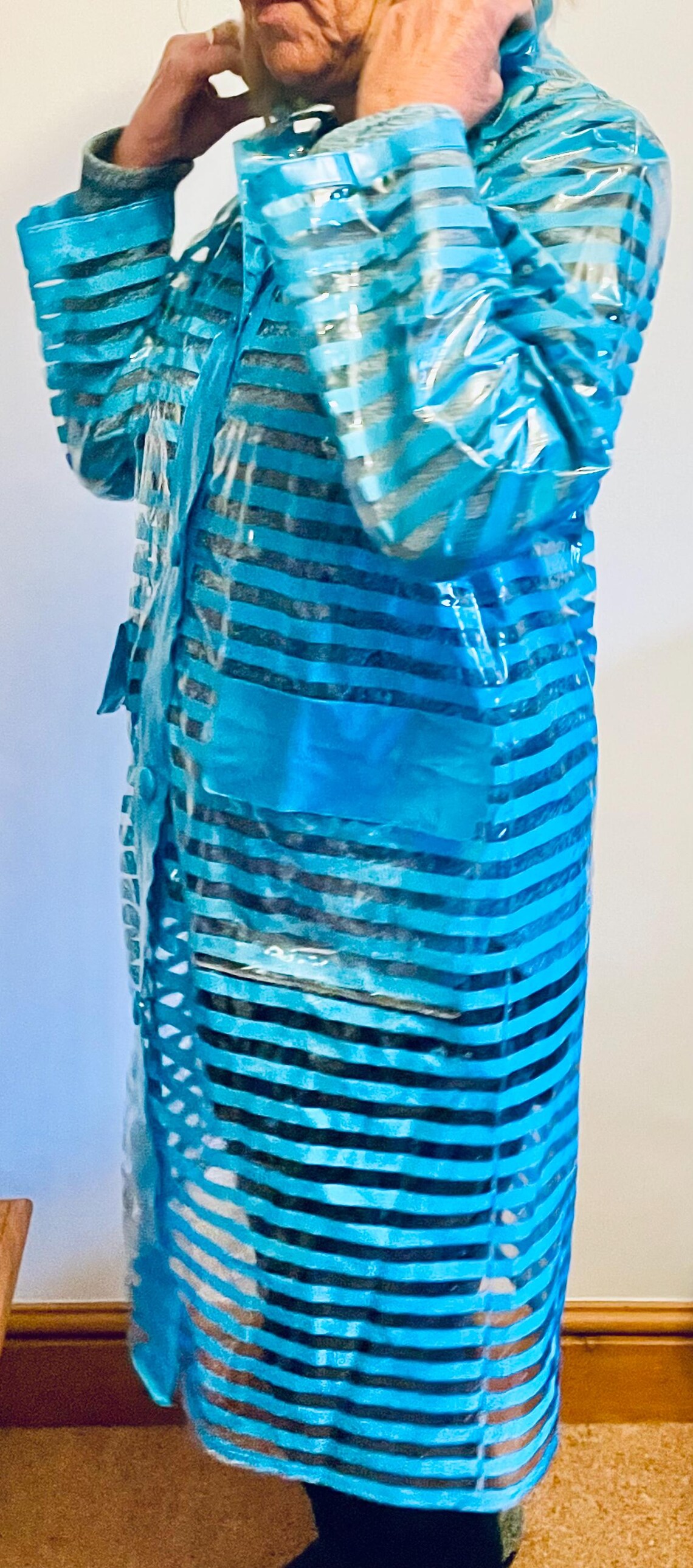 Vintage 70s Clear Blue Striped Vinyl Raincoat - Etsy