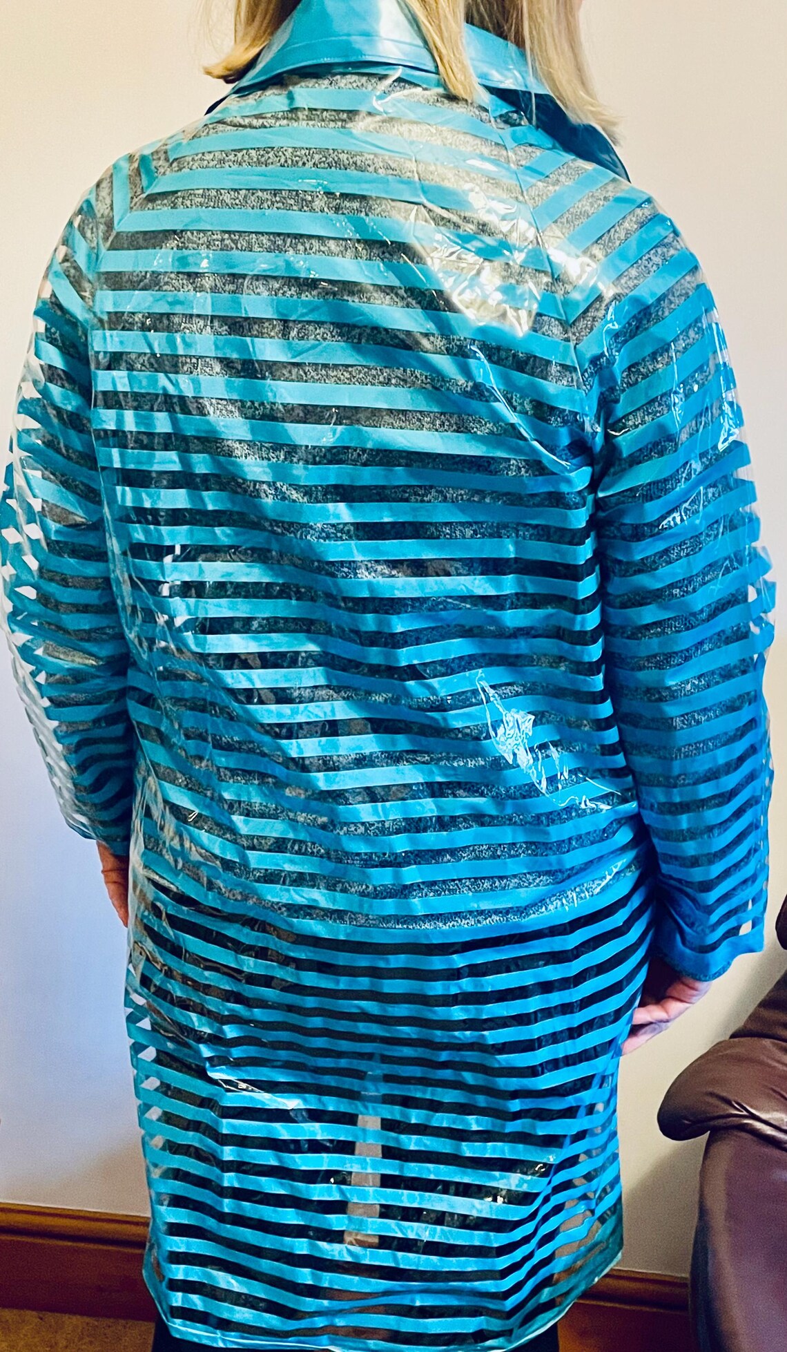 Vintage 70s Clear Blue Striped Vinyl Raincoat - Etsy