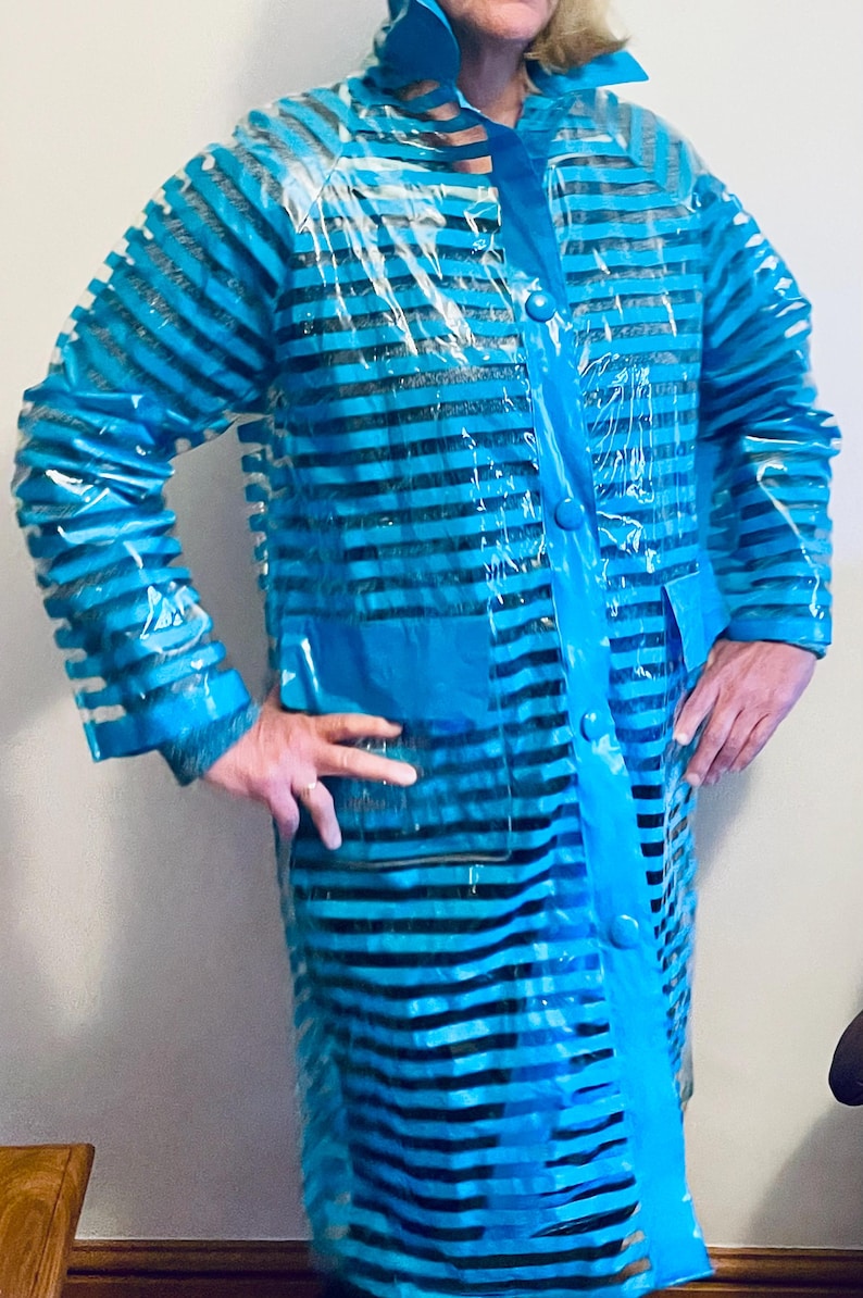 Vintage 70s Clear Blue Striped Vinyl Raincoat - Etsy