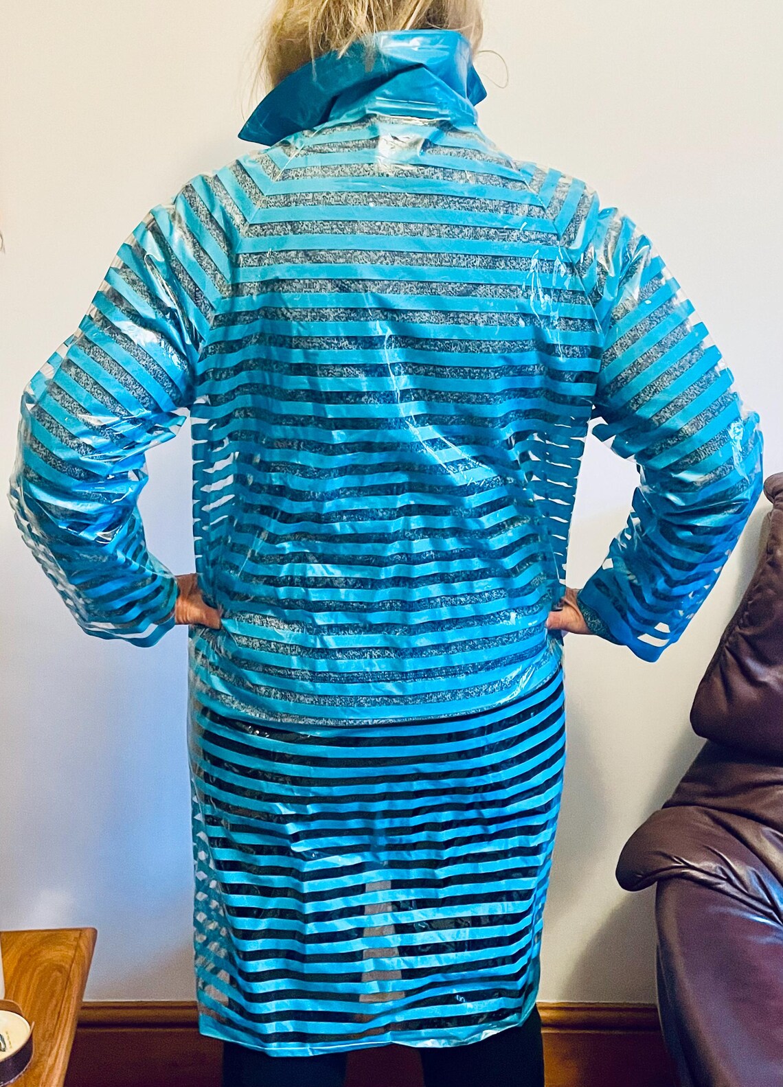 Vintage 70s Clear Blue Striped Vinyl Raincoat - Etsy