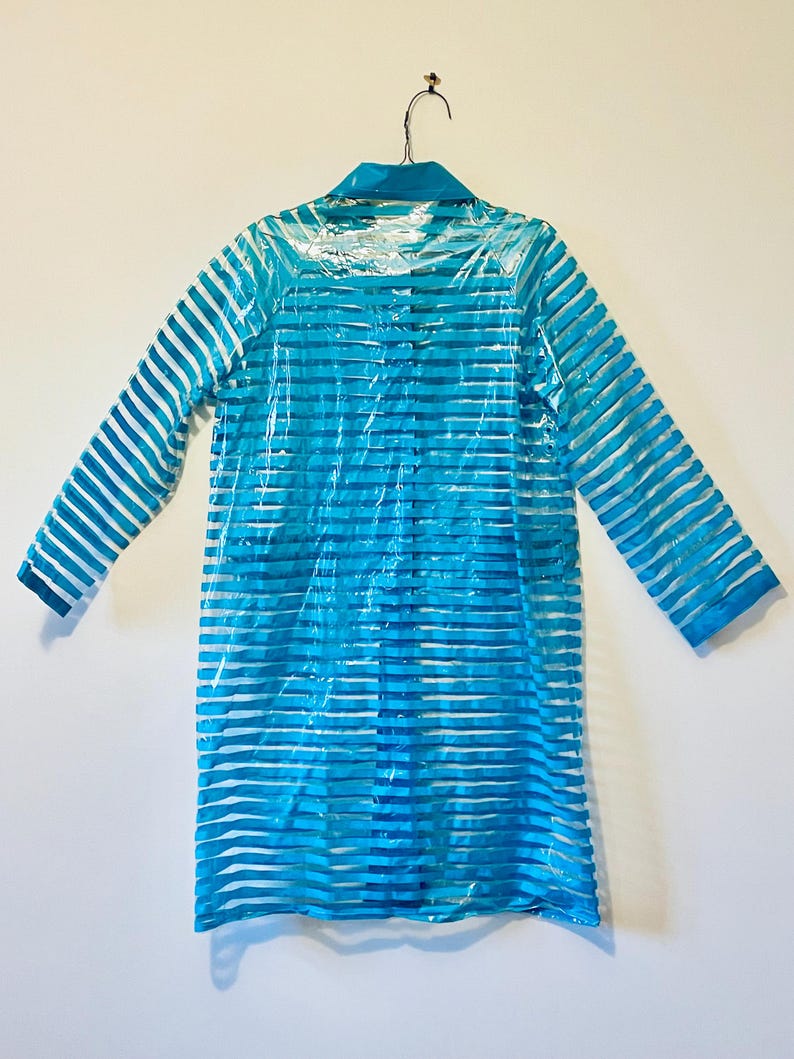 Vintage 70s Clear Blue Striped Vinyl Raincoat - Etsy