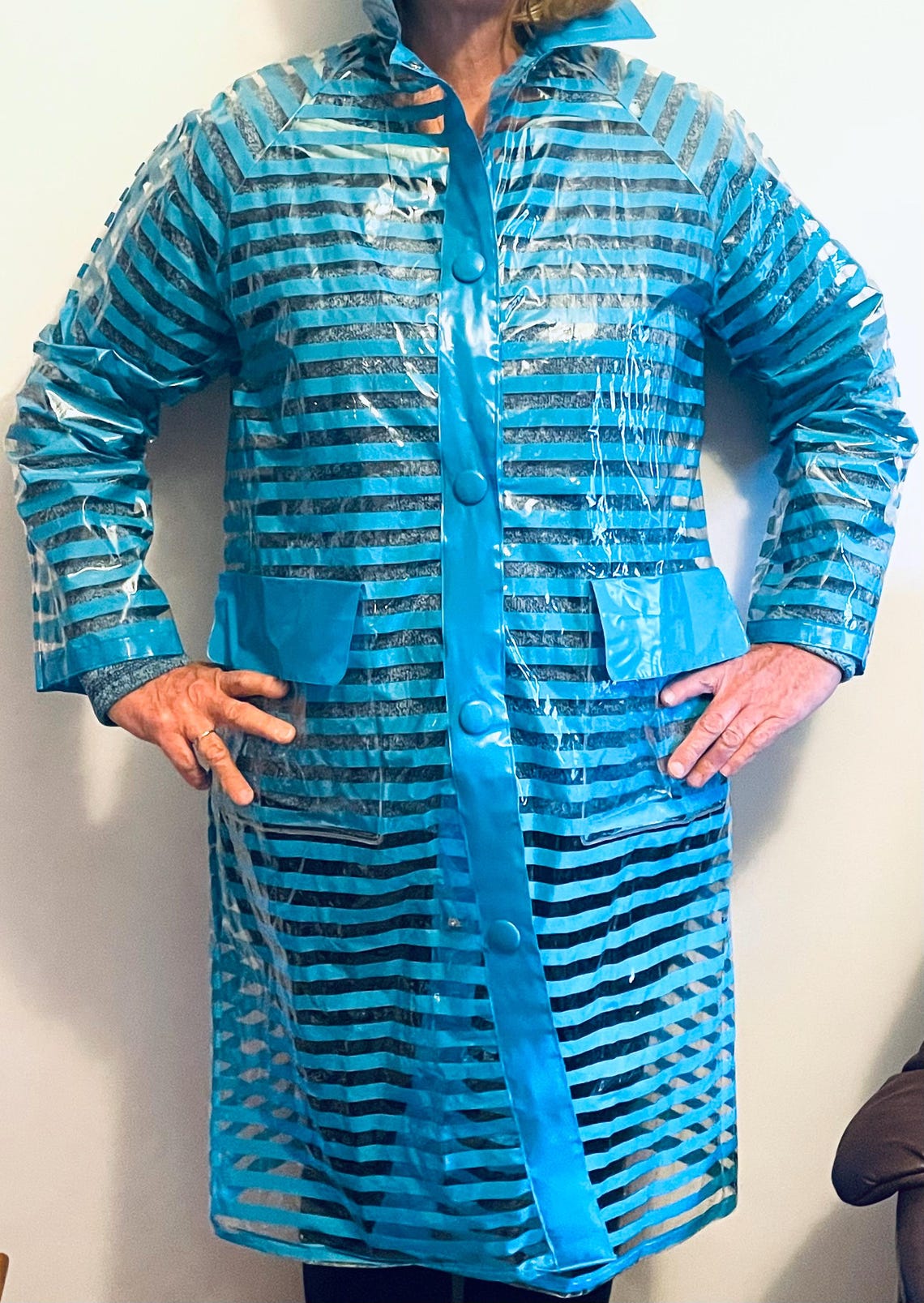 Vintage 70s Clear Blue Striped Vinyl Raincoat - Etsy