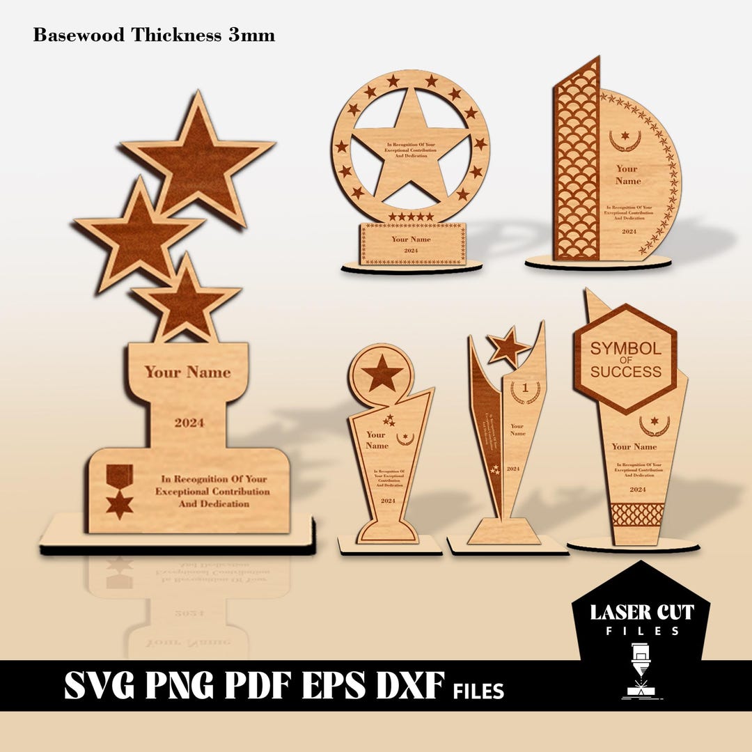 6 Different Designs Awards Trophy Laser Cut Bundle, Glowforge Laser Cut ...