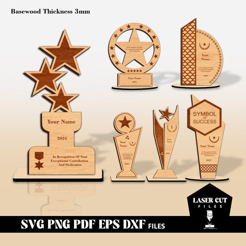 6 Different Designs Awards Trophy Laser Cut Bundle, Glowforge Laser Cut ...
