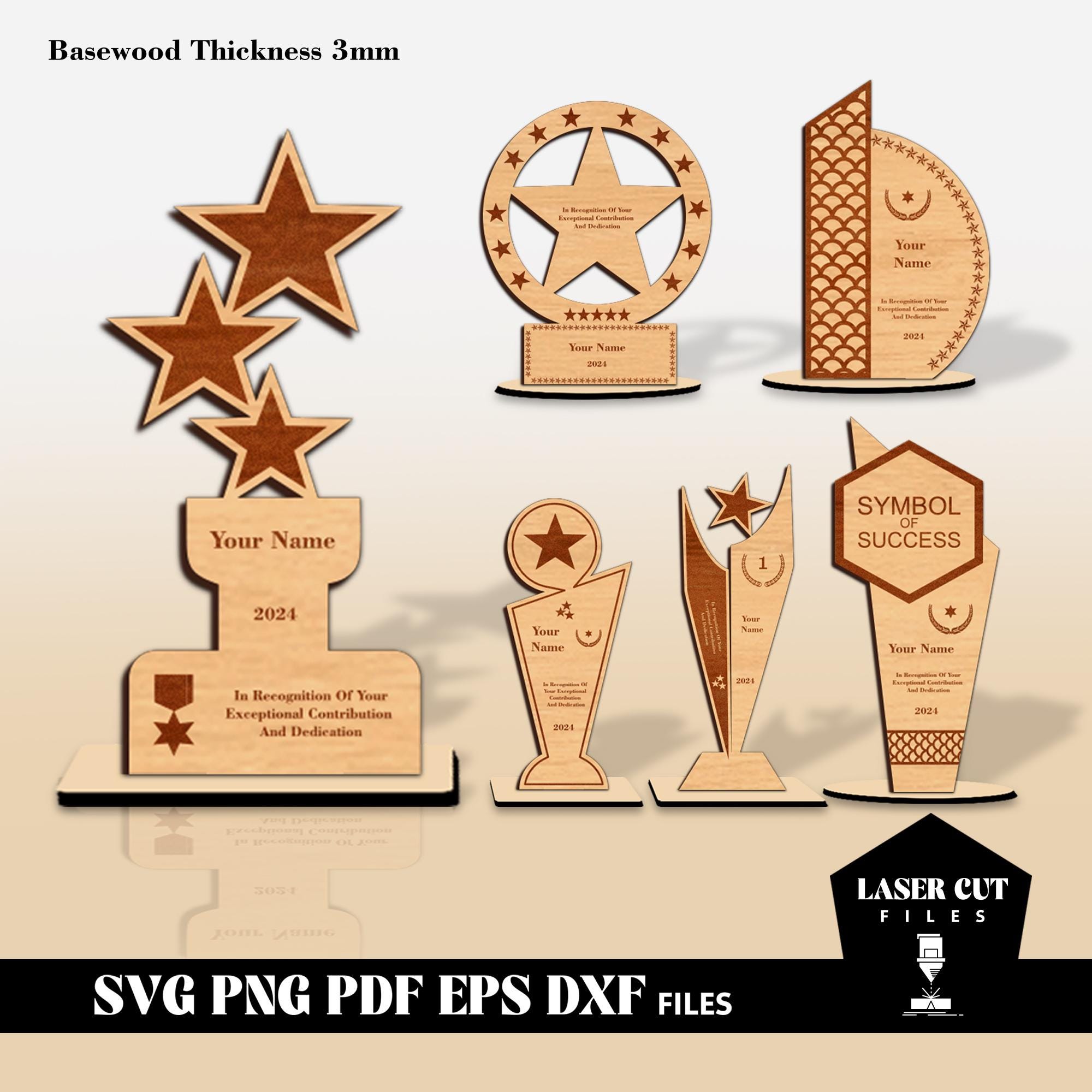 6 Different Designs Awards Trophy Laser Cut Bundle, Glowforge Laser Cut ...