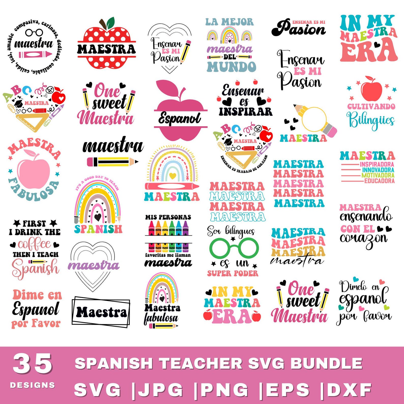 Spanish Teacher Svg Bundle, Retro Teacher Svg, Teacher Quote Svg ...