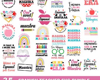 Spanish Teacher Svg Bundle, Retro Teacher Svg, Teacher Quote Svg ...