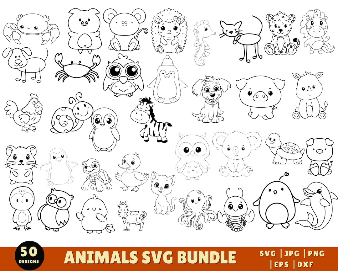 Animal SVG Bundle, Cute Baby Animal SVG, Doodle Animal for Cricut, Dog ...