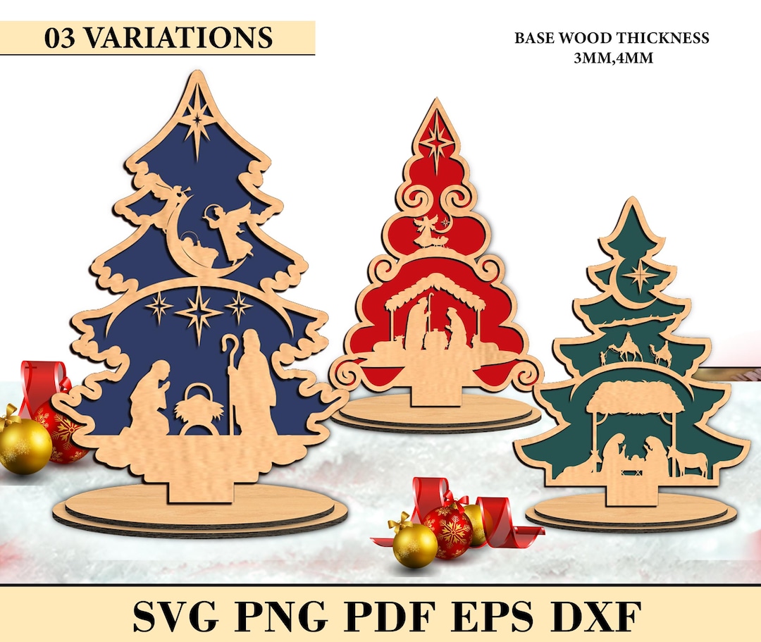Nativity Christmas Tree Decor Laser Cut SVG, Nativity Stand SVG ...