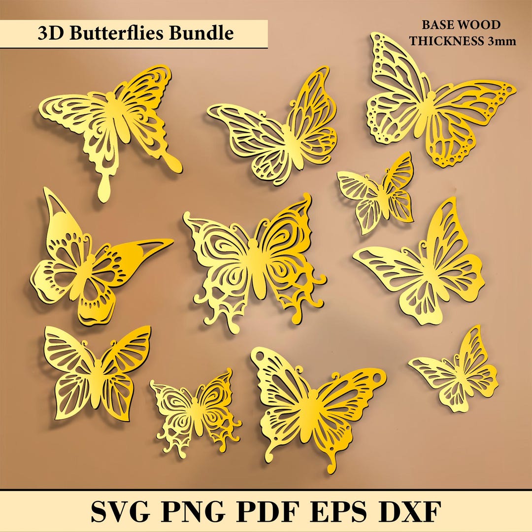 3D Butterflies and Dragonflies Bundle, 3D Butterfly Lasercut, Dragonfly ...