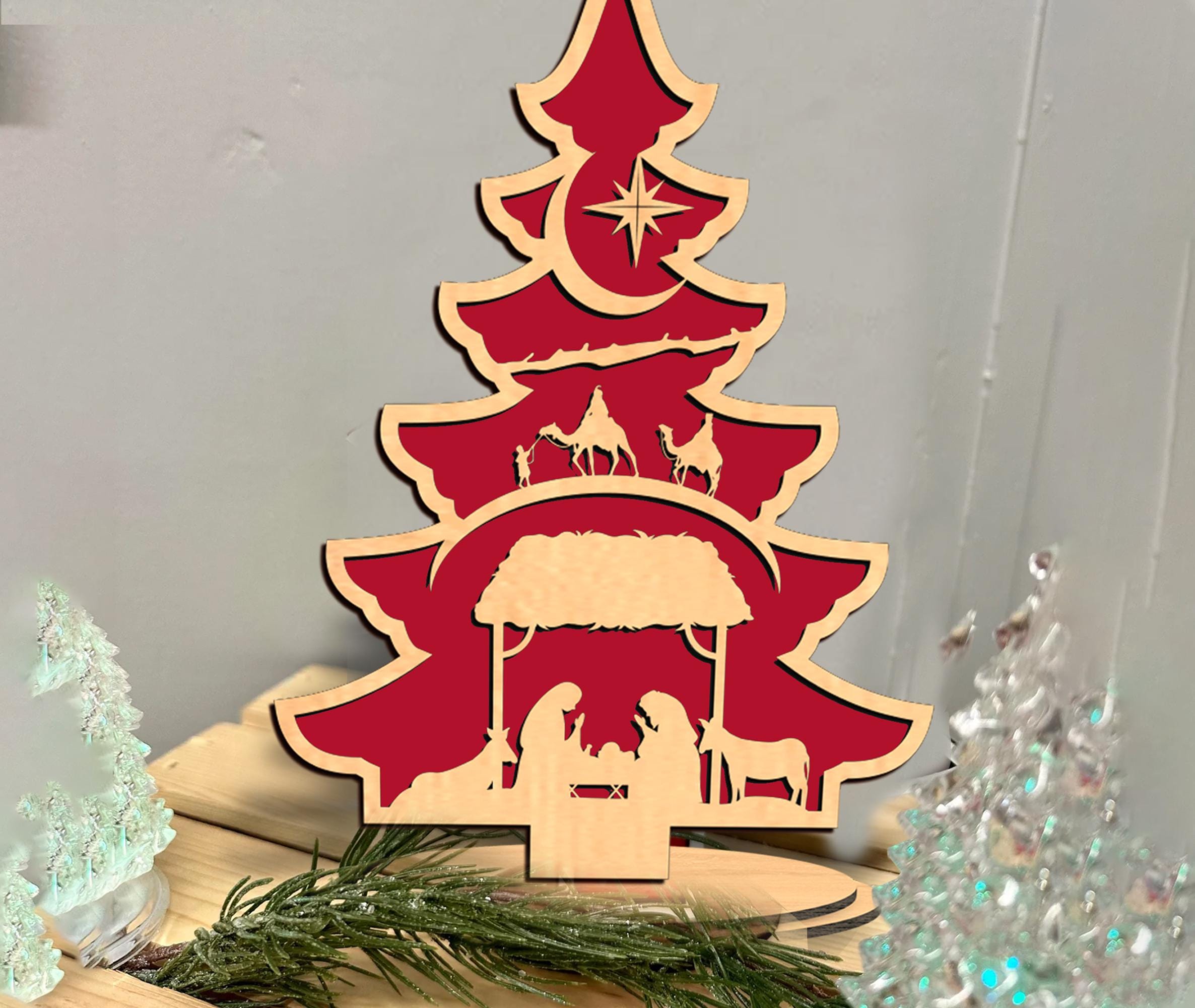 Nativity Christmas Tree Decor Laser Cut SVG, Nativity Stand SVG ...