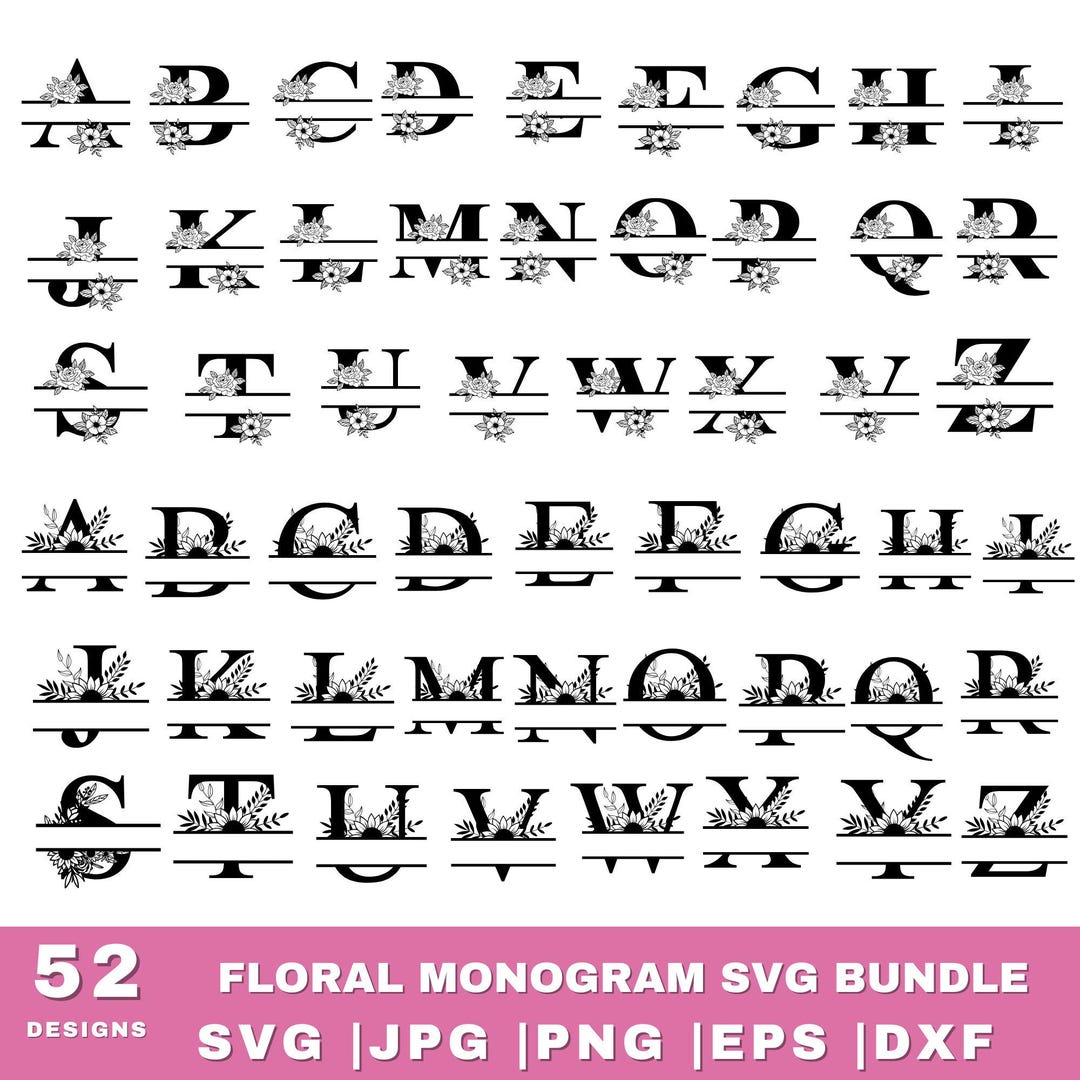 Floral Monogram SVG, Name Monogram SVG, Split Monogram SVG, Sunflower ...