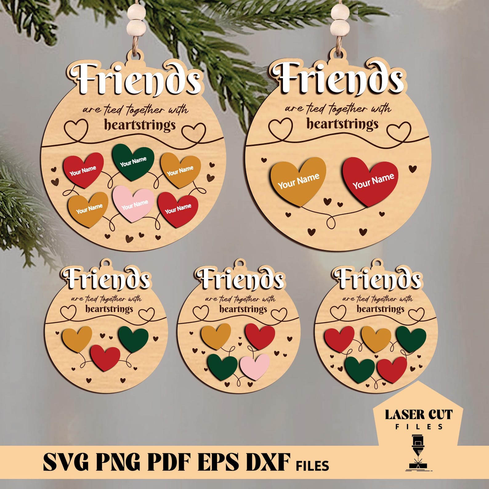 Personalized Friends Heartstrings Ornament SVG, Bestie Ornament SVG ...