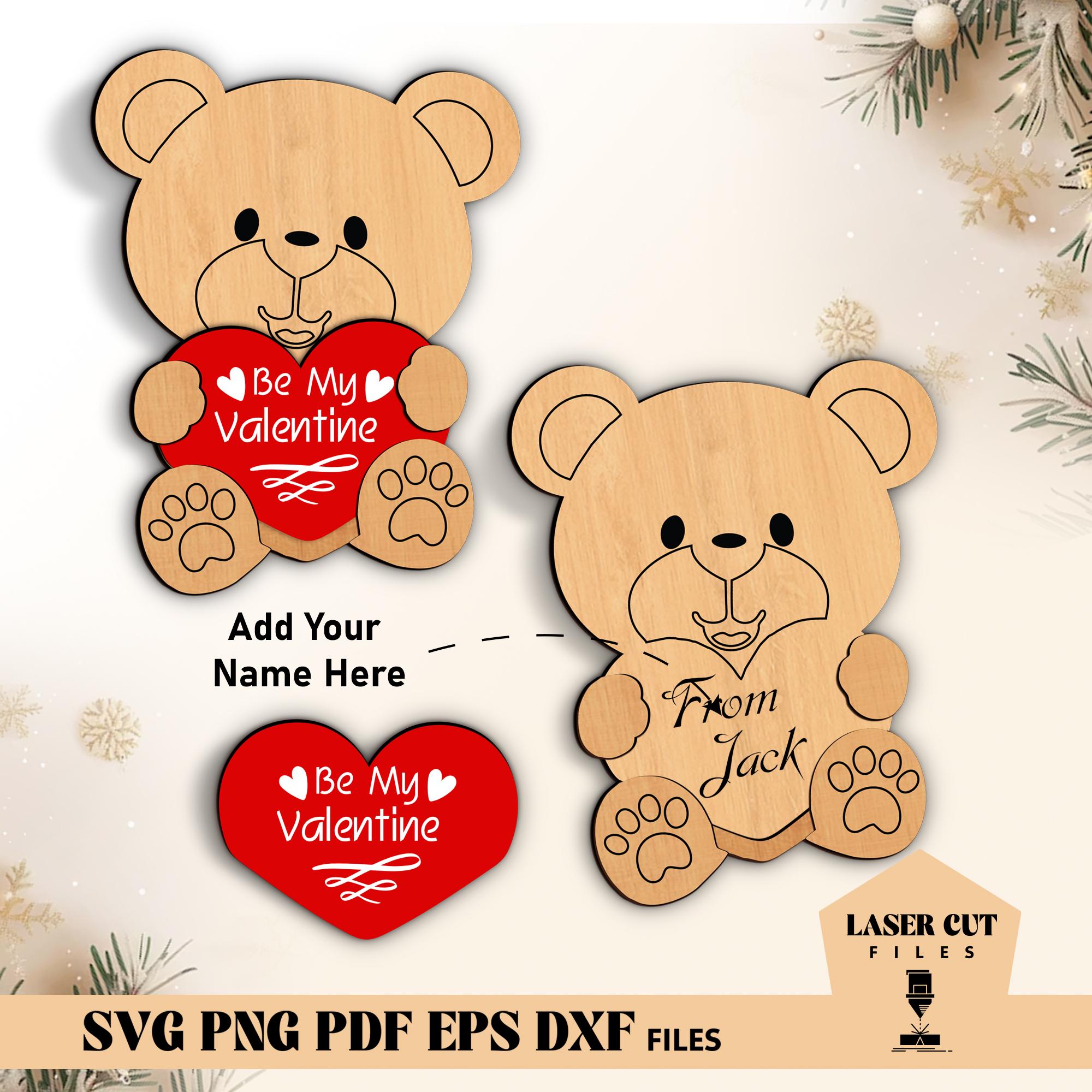 Personalized Teddy Bear With Heart SVG Laser Cut, Valentines Day Gift ...