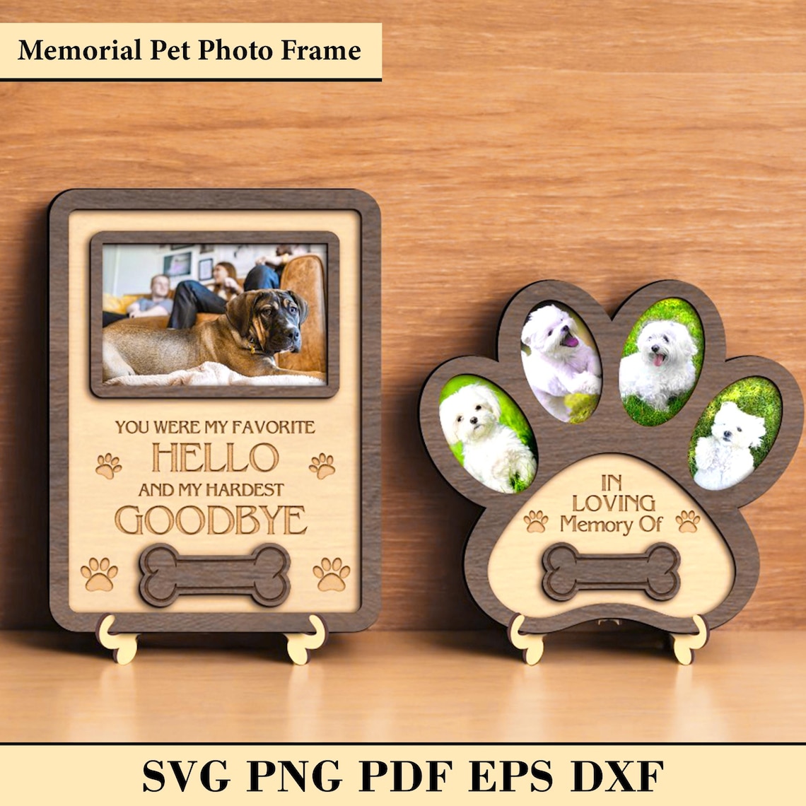 Memorial Pet Photo Frame Digital Laser Cut File,dog Paw Print Picture ...