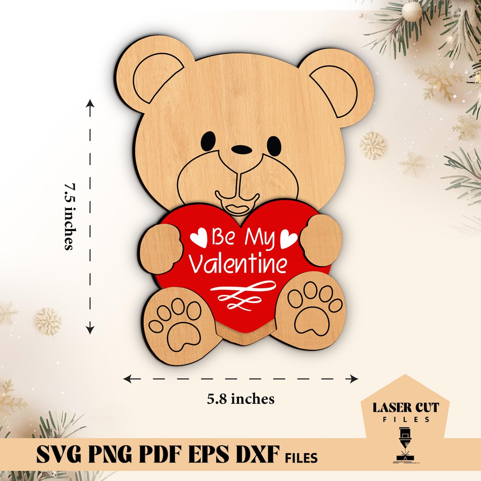 Personalized Teddy Bear With Heart SVG Laser Cut, Valentines Day Gift ...