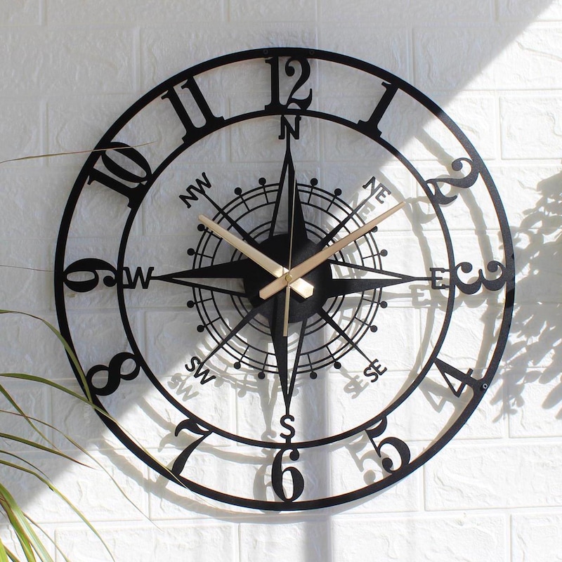 Large Wall Compass Clock - Etsy UK