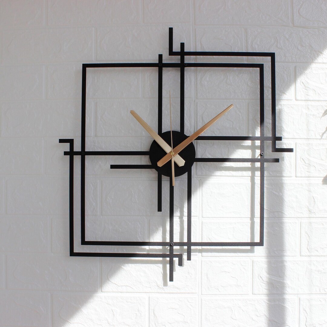 Modern Geometric Metal Wall Clock, Handmade Laser Cut Square Wall Art ...