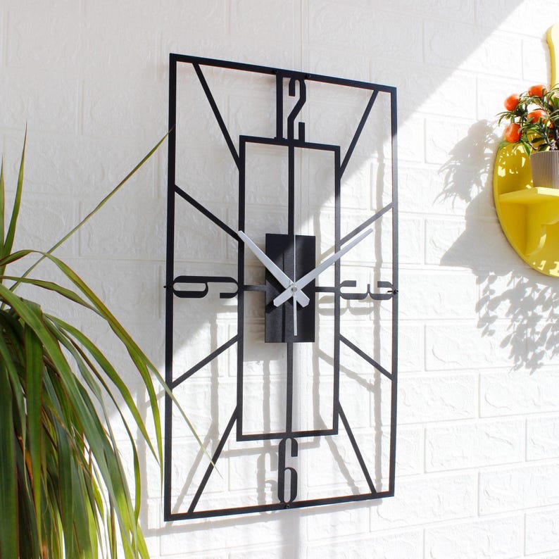 Rectangular Metal Wall Clock, Modern Geometric Wall Art, Silent ...