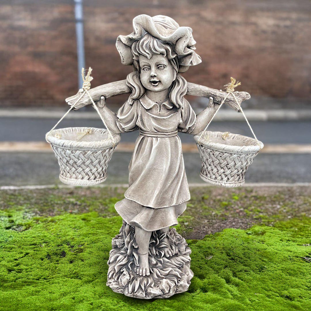 Large Girl With Two Flower Pot Sculpture Cement Girl Planter Statue ...