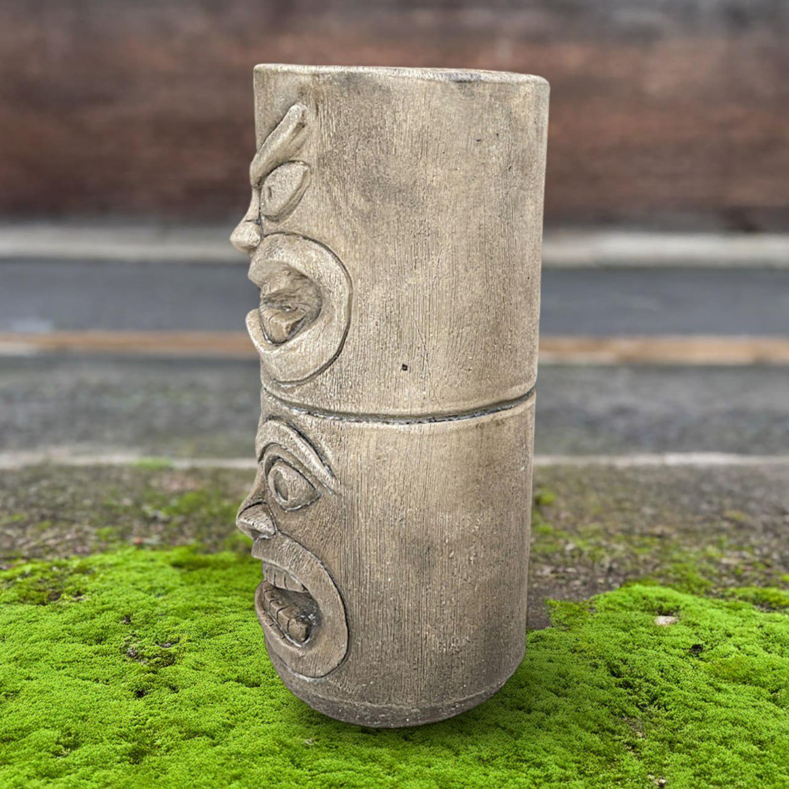 Concrete Tiki Totem Sculpture Tribal Stone Statue Polynesian Face Decor ...