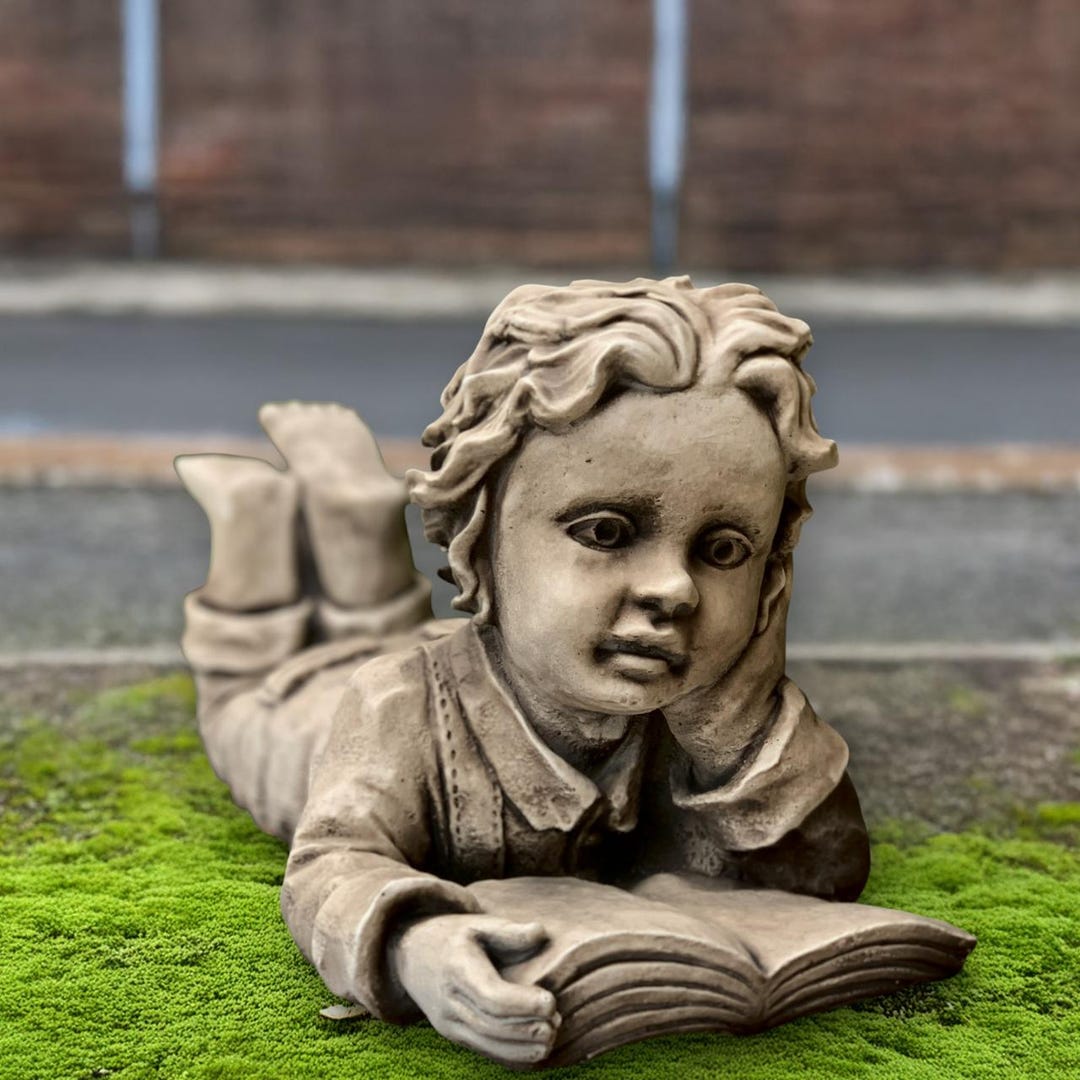 Concrete Reading Boy Statue Stone Boy Sculpture Cement Child Figurine ...