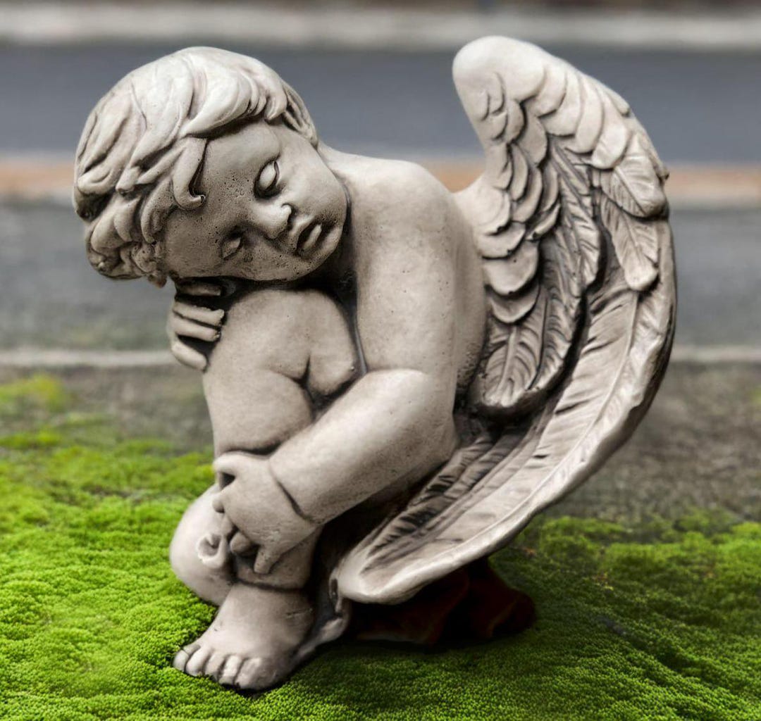 Sitting Angel Statue Concrete Baby Angel Sculpture Realistic Memorial ...
