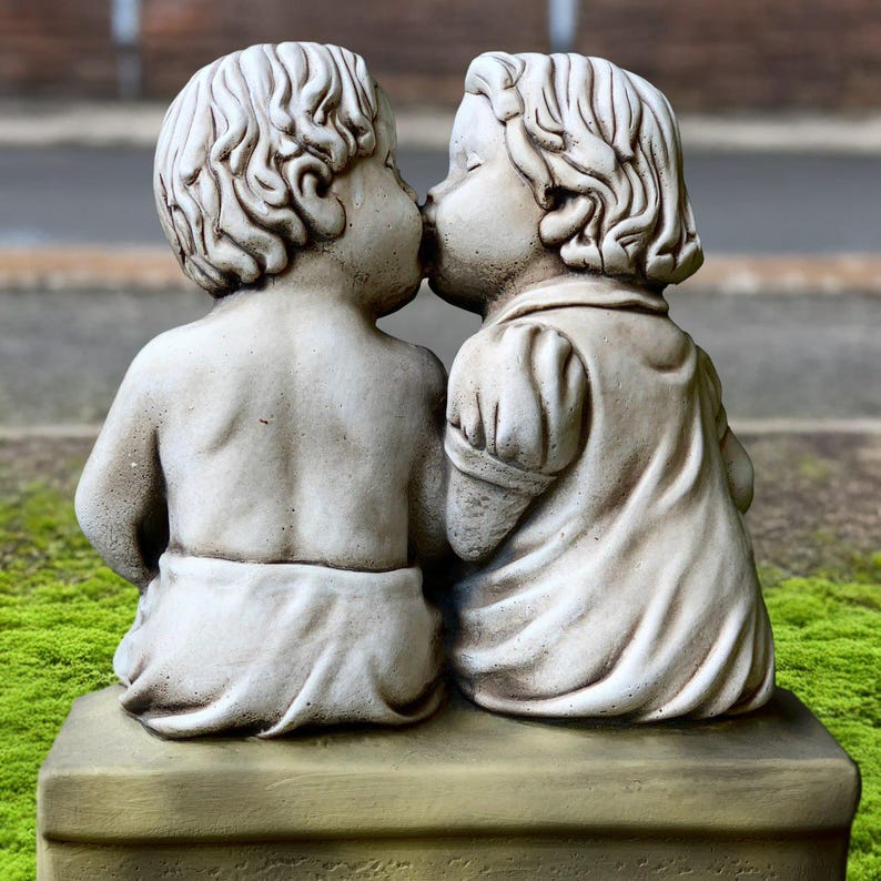 Concrete Kissing Children Statue Stone Boy and Girl Sculpture Romantic ...