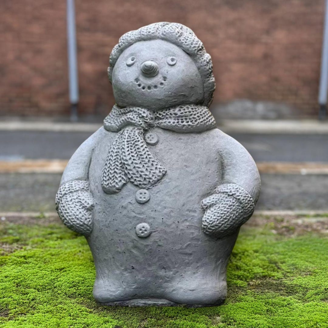 Concrete Snowman Ornament Stone Christmas Sculpture Winter Garden ...