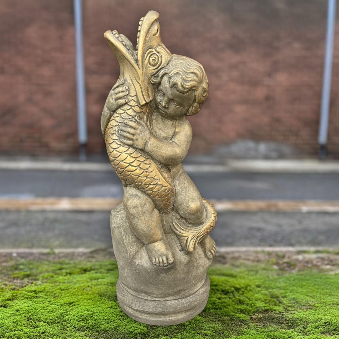 Concrete Boy With Snake Statue Stone Kid Sculpture Cement Boy Figurine ...