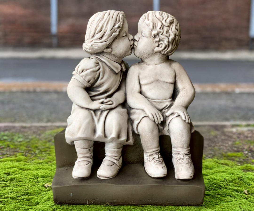 Concrete Kissing Children Statue Stone Boy and Girl Sculpture Romantic ...